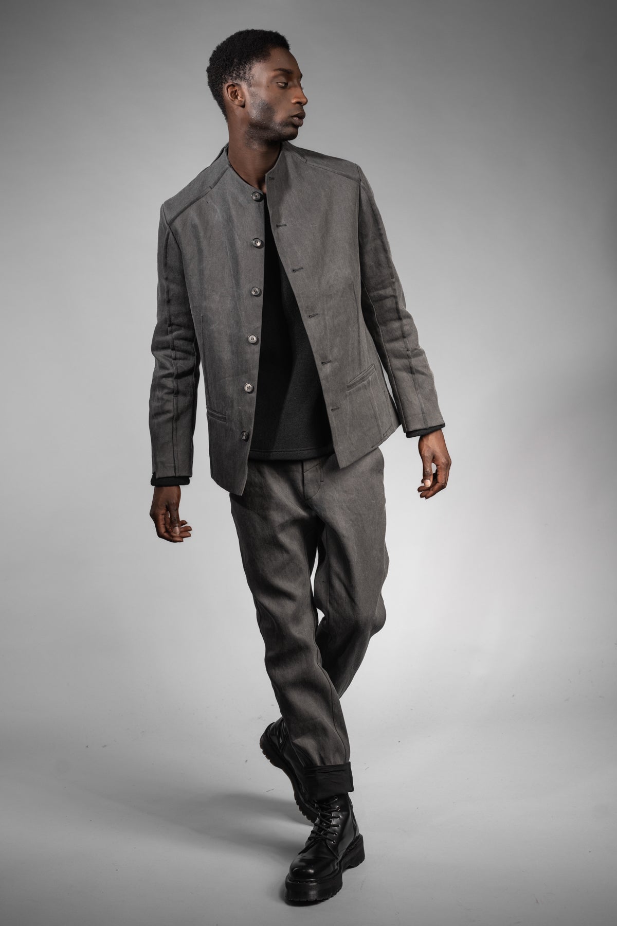 Edgy and bold men's designer jeans suit in gray